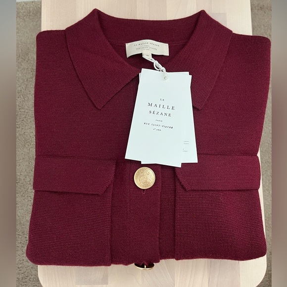 Sezane | Sweaters | Nwt Szane Betty Cardigan In Burgundy With Gold ...